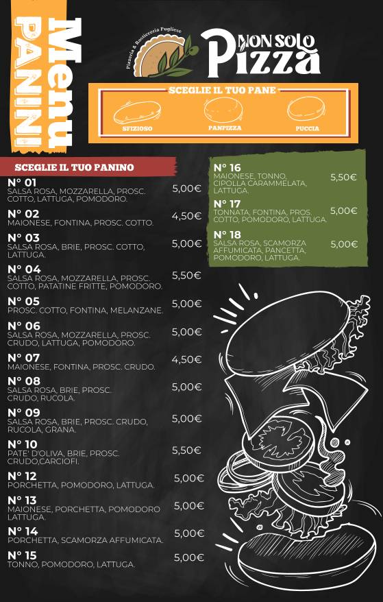 Menu da Non Solo Pizza ristorante, Venegono Inferiore