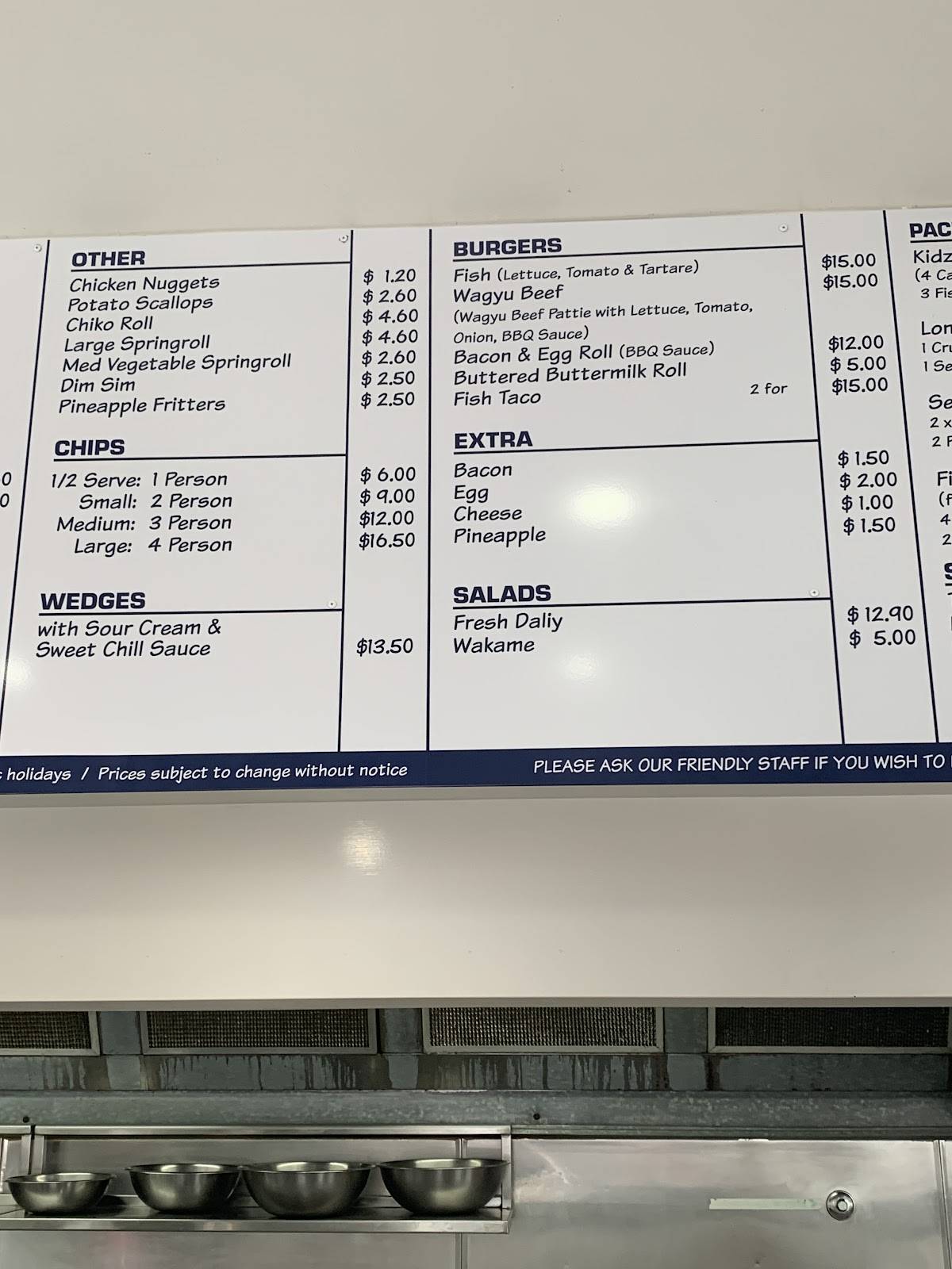 Menu at Noosa Harbour Fish Market restaurant, Tewantin, Noosa Marina