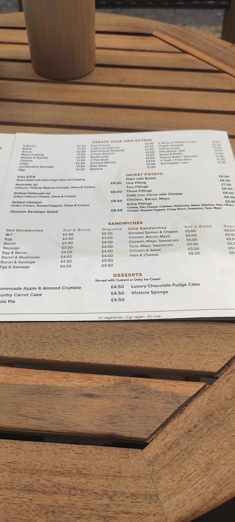 Menu at Nora Cafe, London