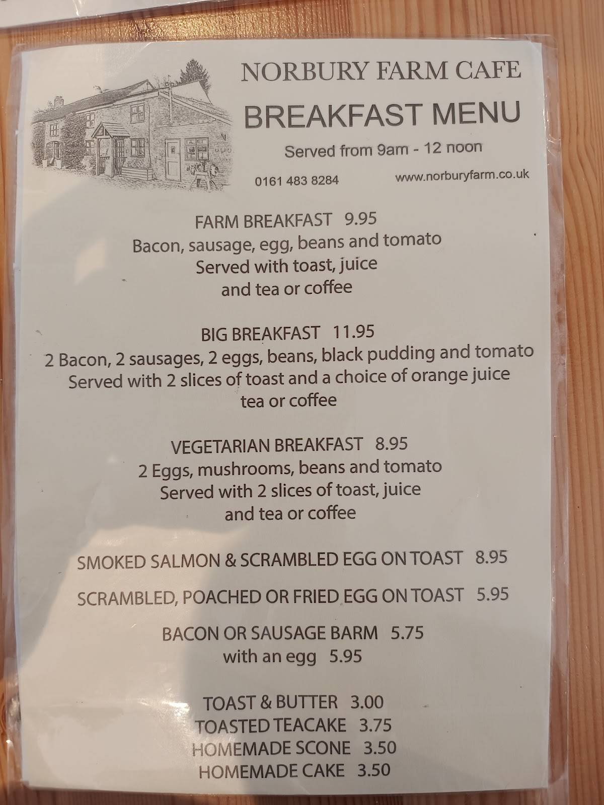 Menu at Norbury Farm Cafe, Stockport