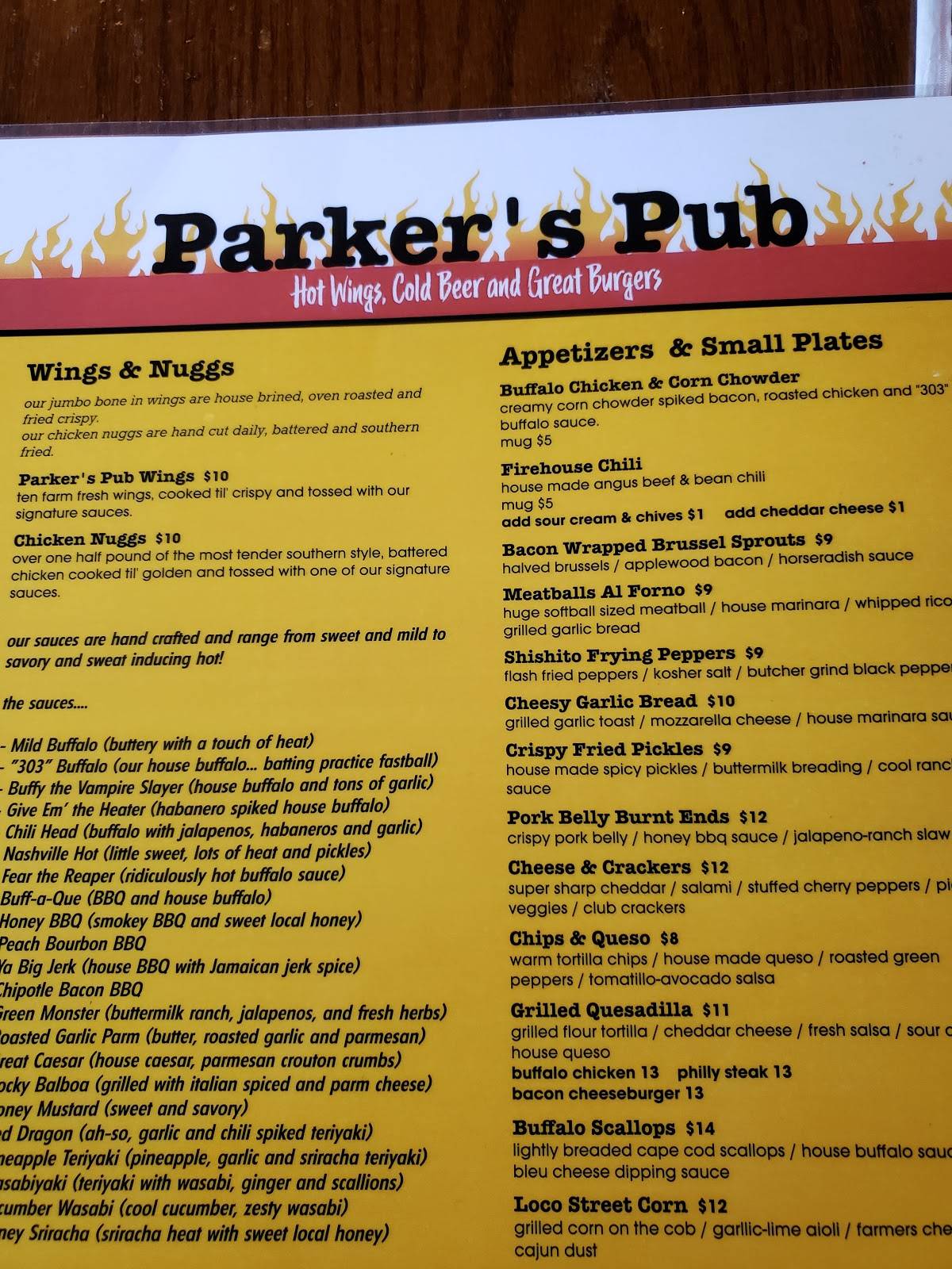 Menu at Parker’s Pub, Wrentham