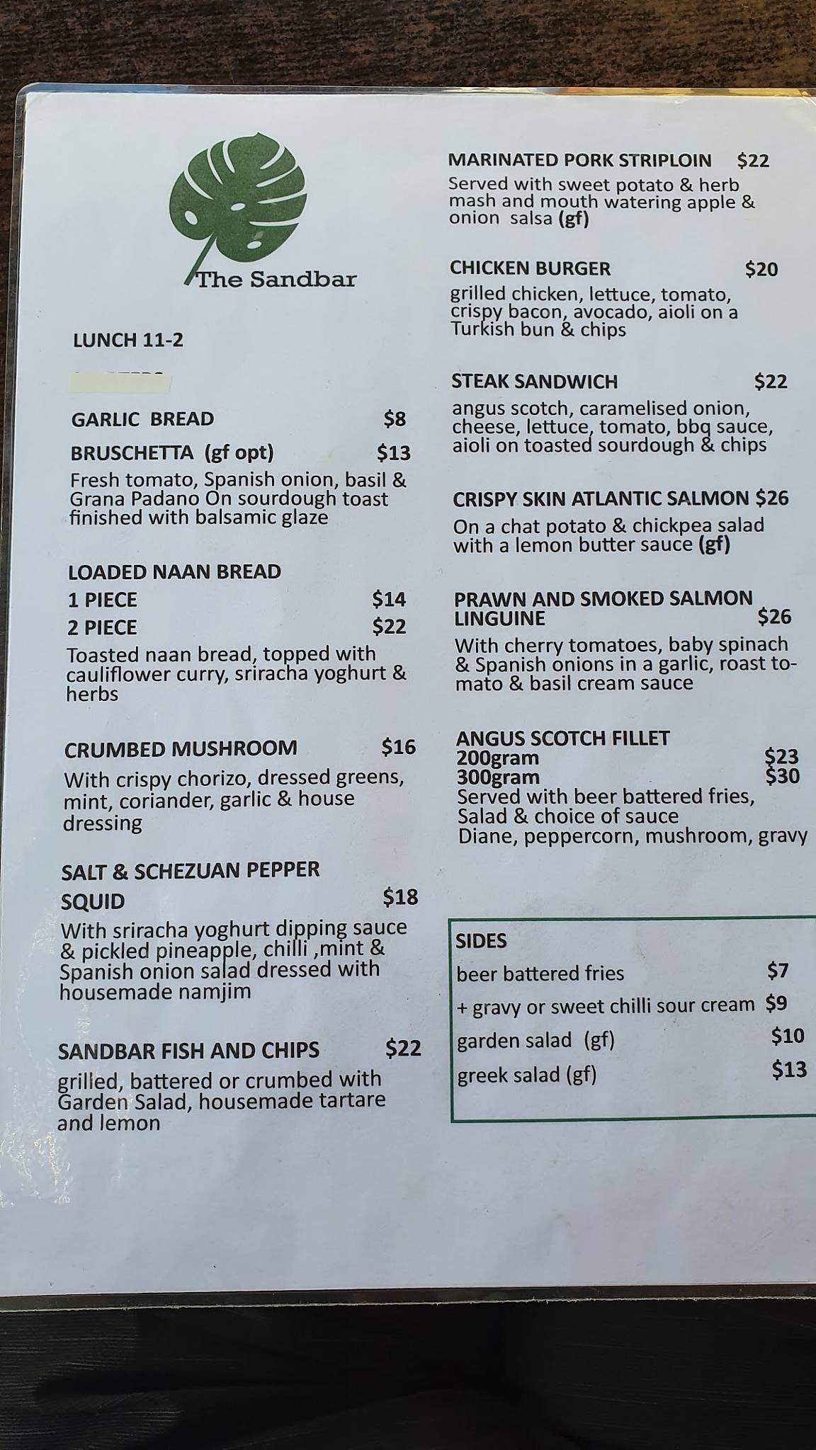 Menu at Sandbar Cafe Restaurant, North Haven