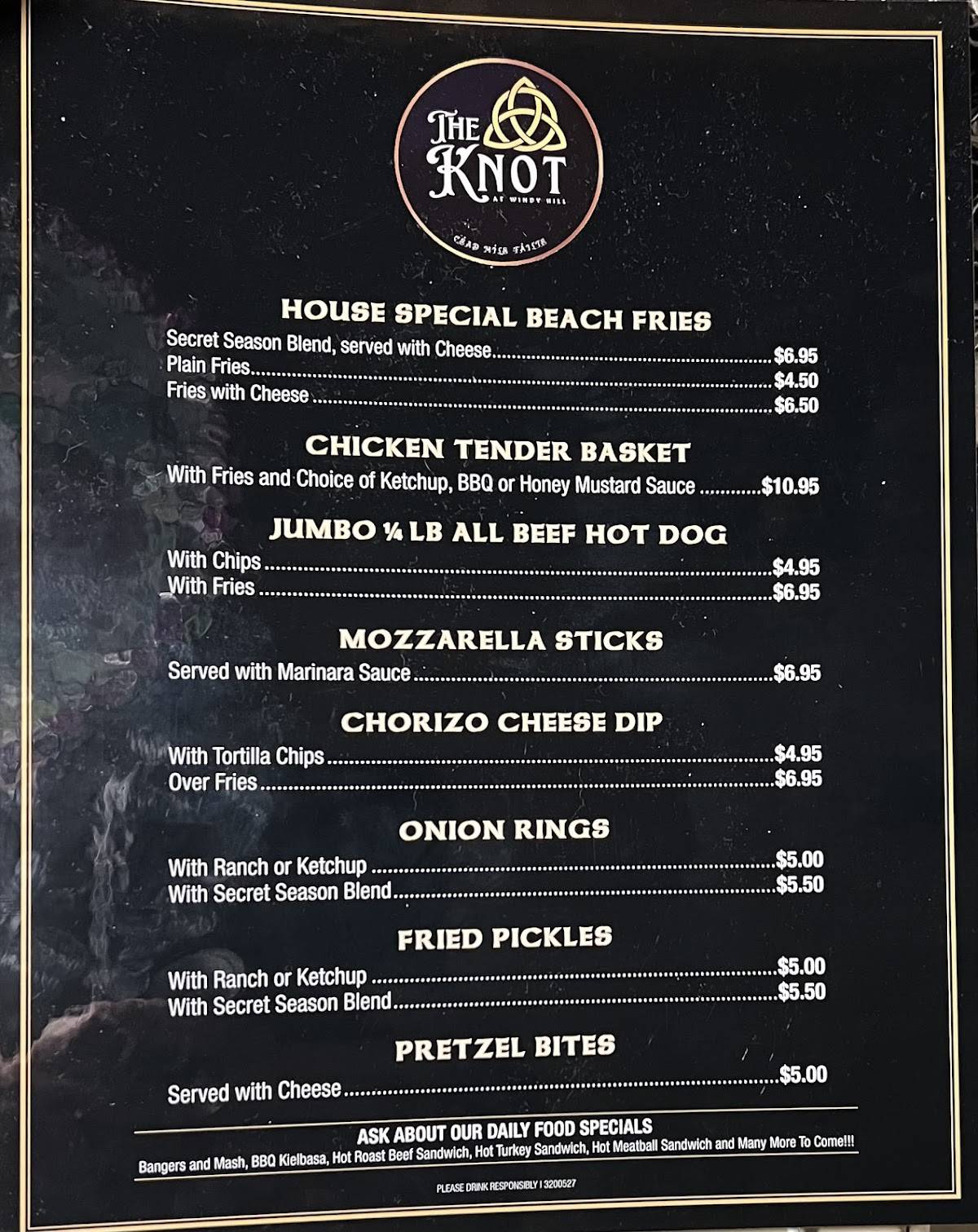 Menu at The Knot at Windy Hill pub & bar, North Myrtle Beach