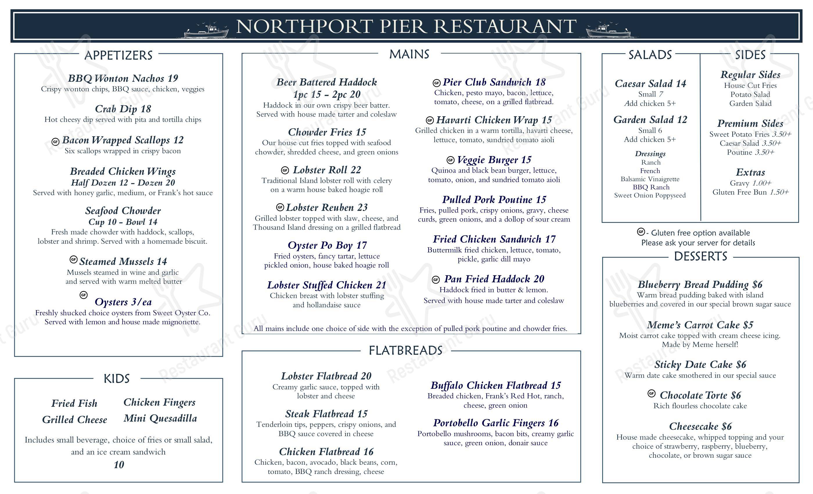 Menu at Northport Pier Restaurant, Alberton