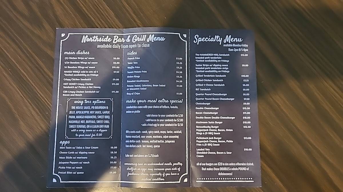 Menu at Northside Bar & Grill, Rensselaer