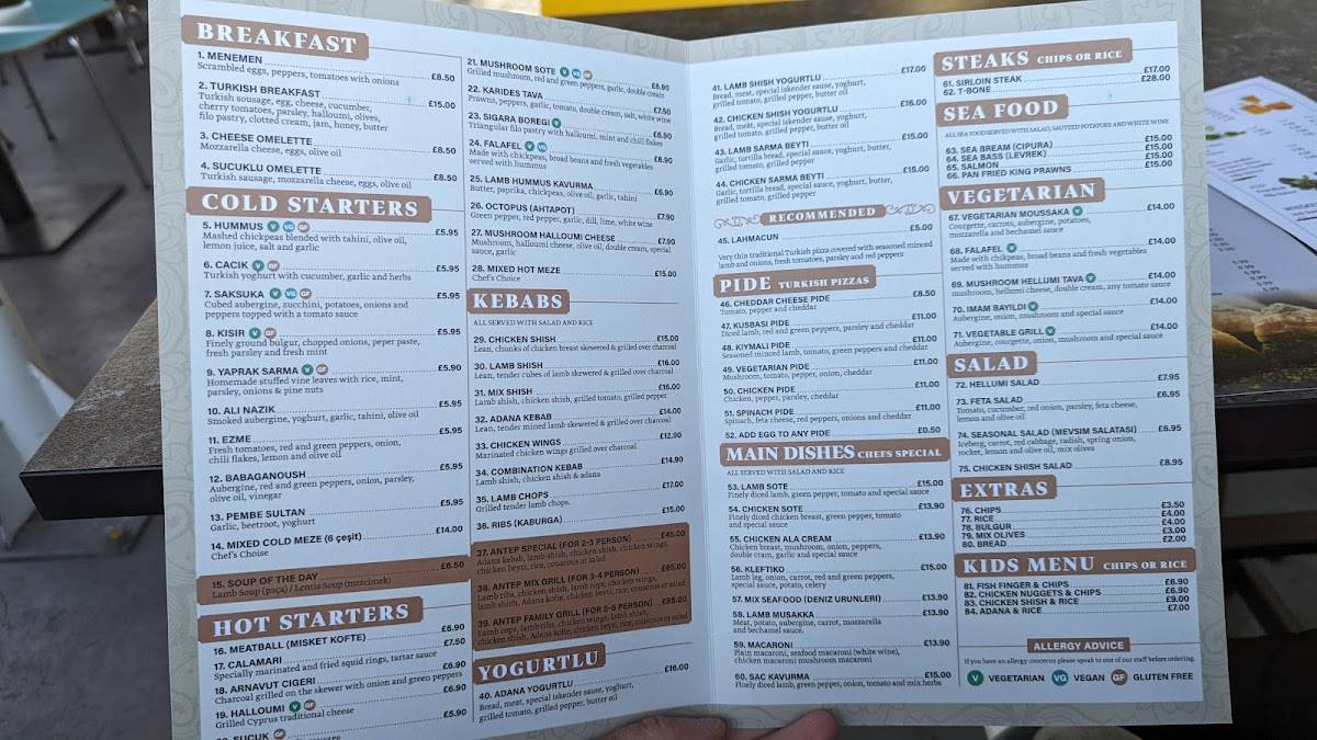 Carta del restaurante Antep Kitchen, Norwich