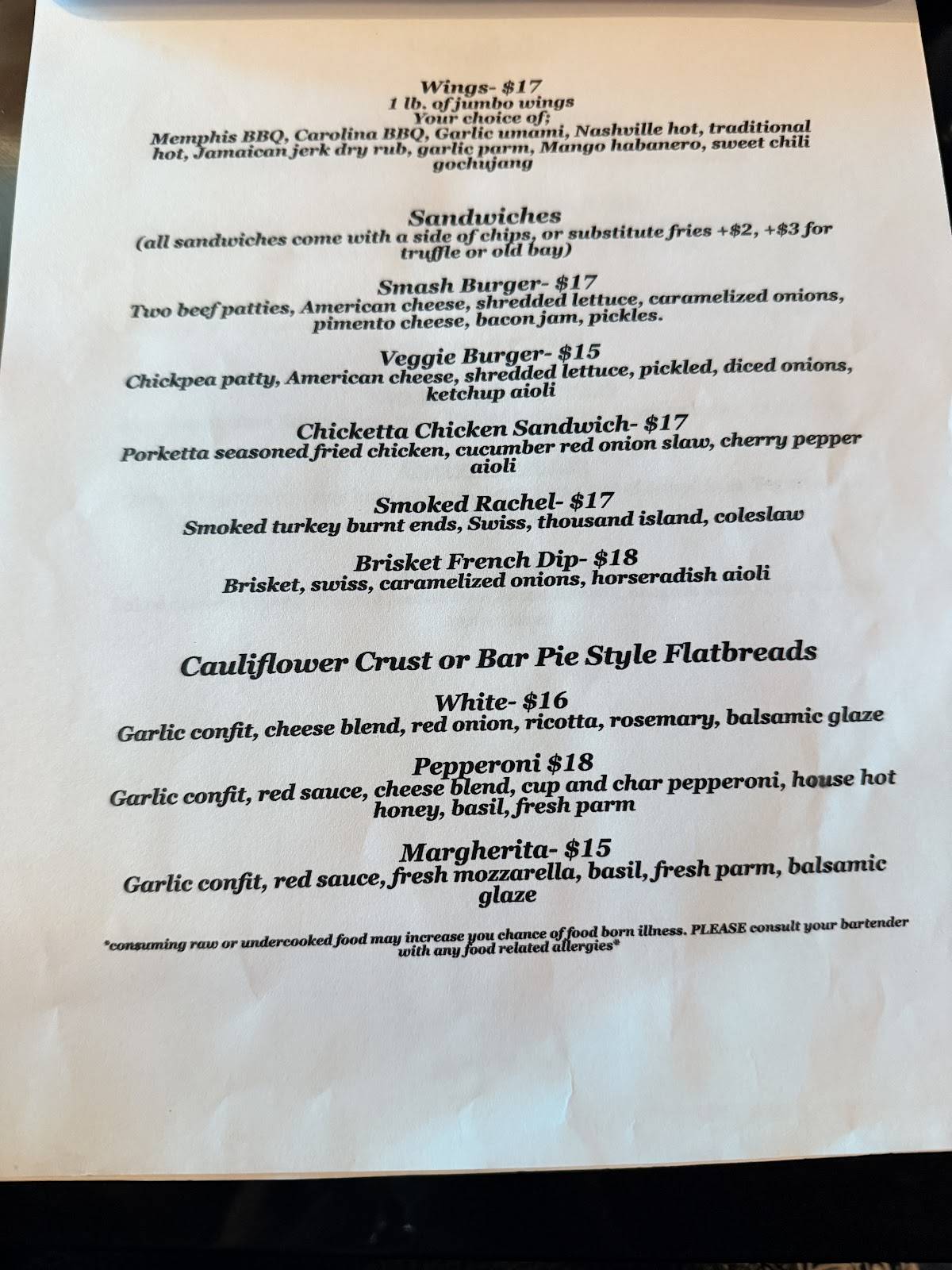 Menu at Notch Eight Craft House pub & bar, Jim Thorpe