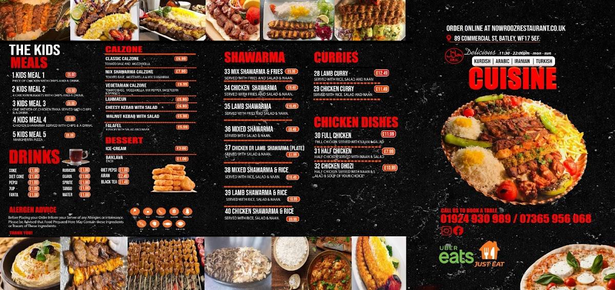 Menu at Nowrooz Restaurant, Batley