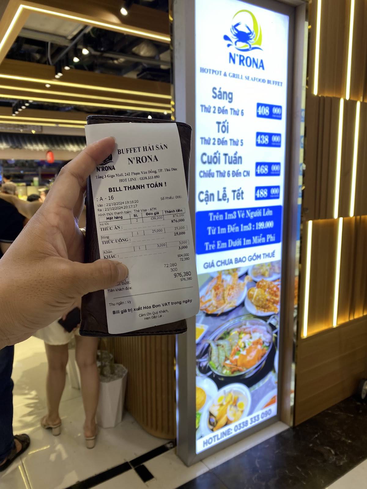 Menu at N'rona Seafood Buffet Restaurant, Ho Chi Minh City