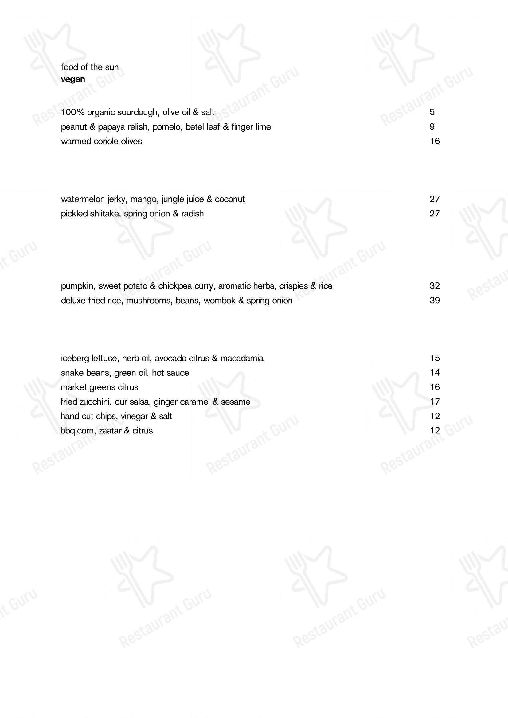 Menu at Nu Nu Restaurant, Palm Cove