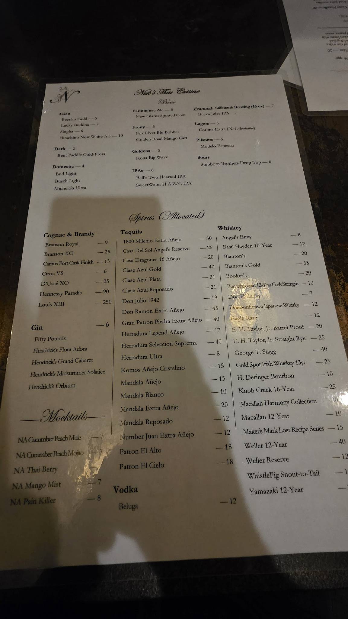 Menu at Nuk's Thai Cuisine restaurant, De Pere, 201 James St