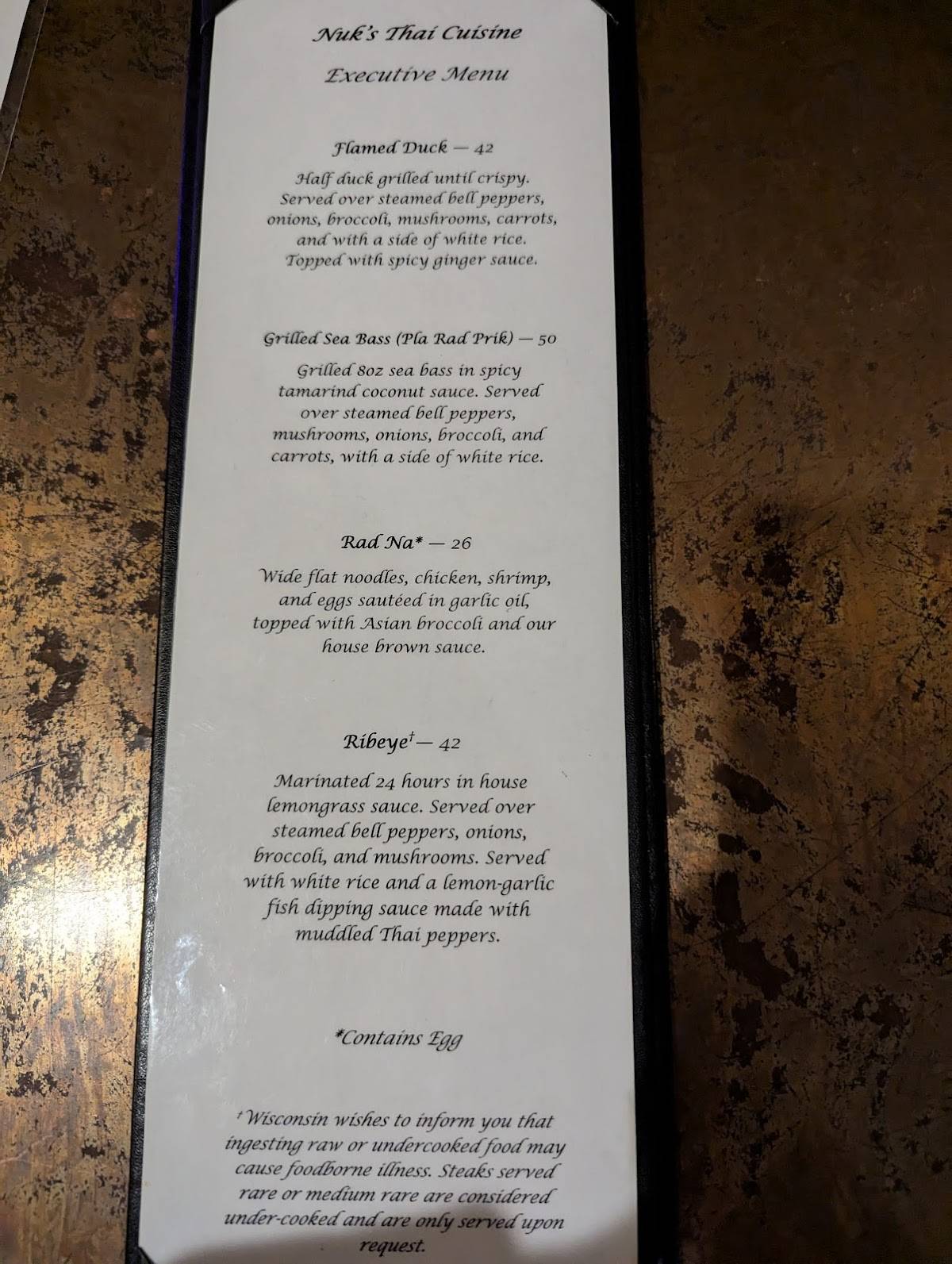 Menu at Nuk's Thai Cuisine restaurant, De Pere, 201 James St