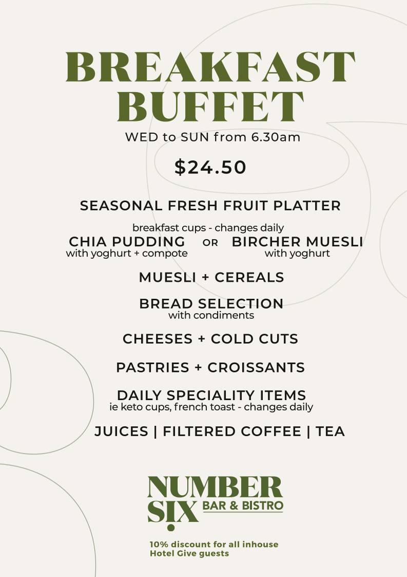 Carta de Number Six Bar & Bistro, Christchurch