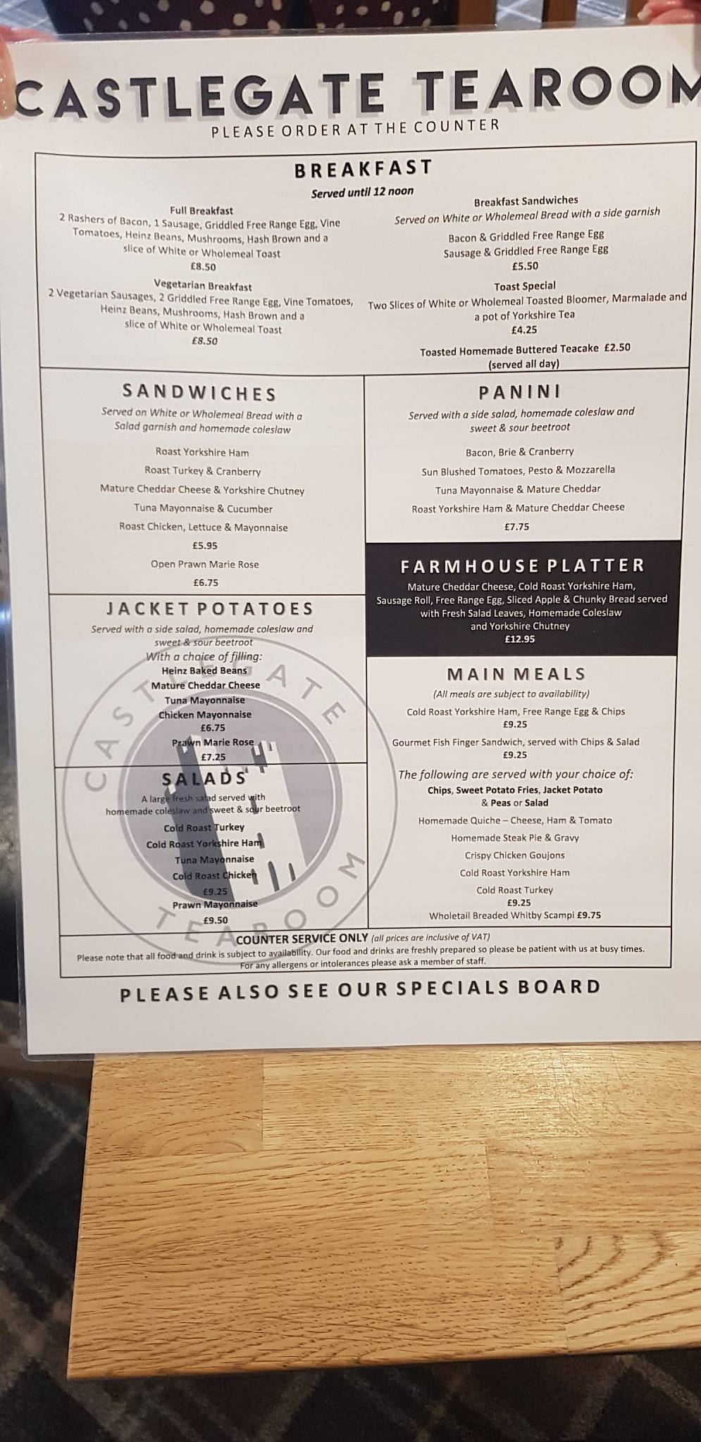 Menu at Number Twelve cafe, Helmsley