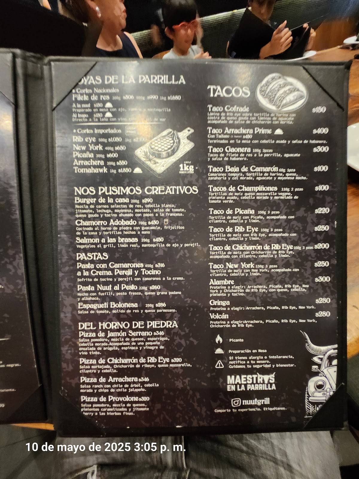 Carta del pub y bar Nuut Grill, Santiago del Querétaro
