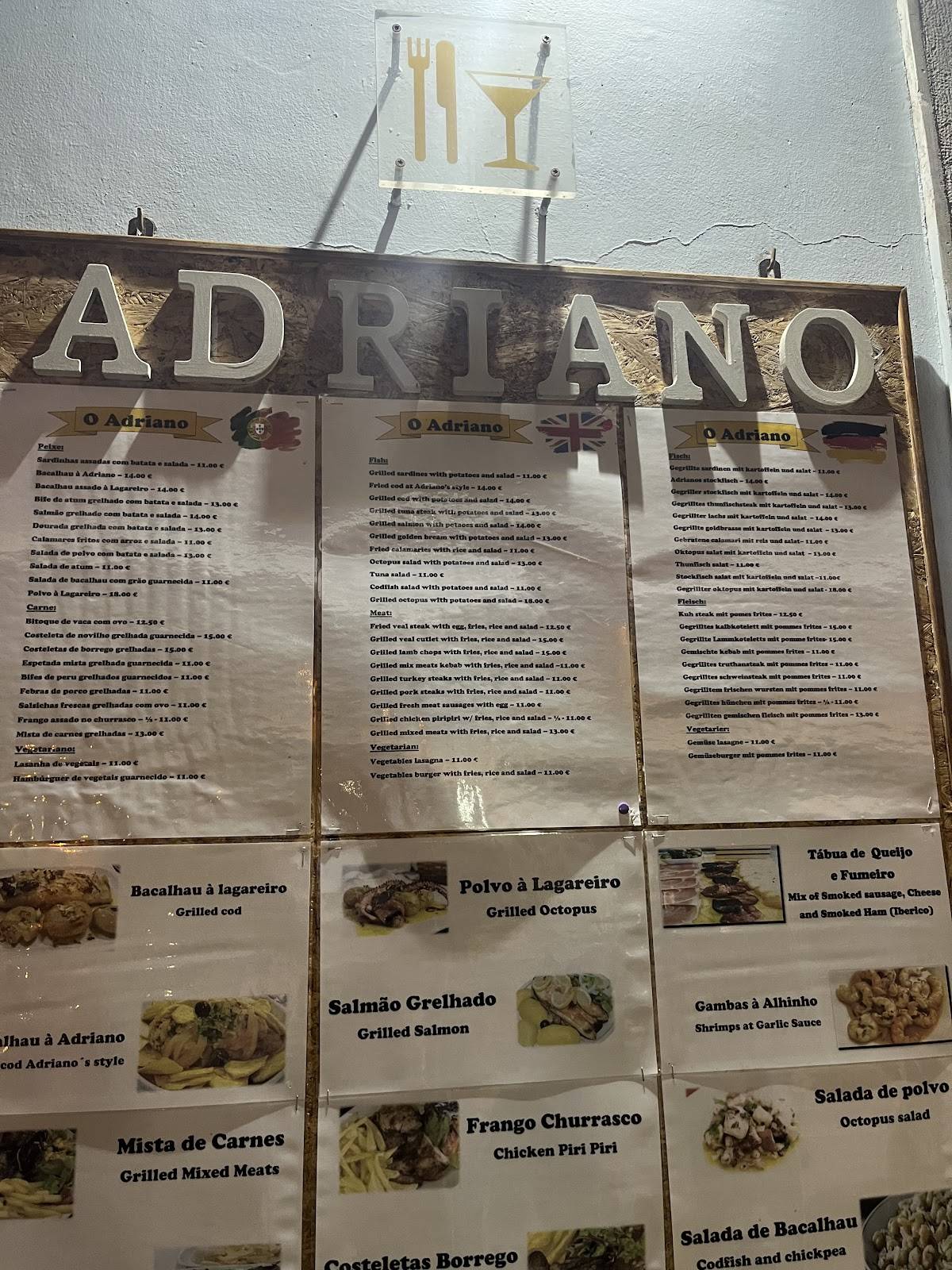 Carta del restaurante O Adriano, Lisboa