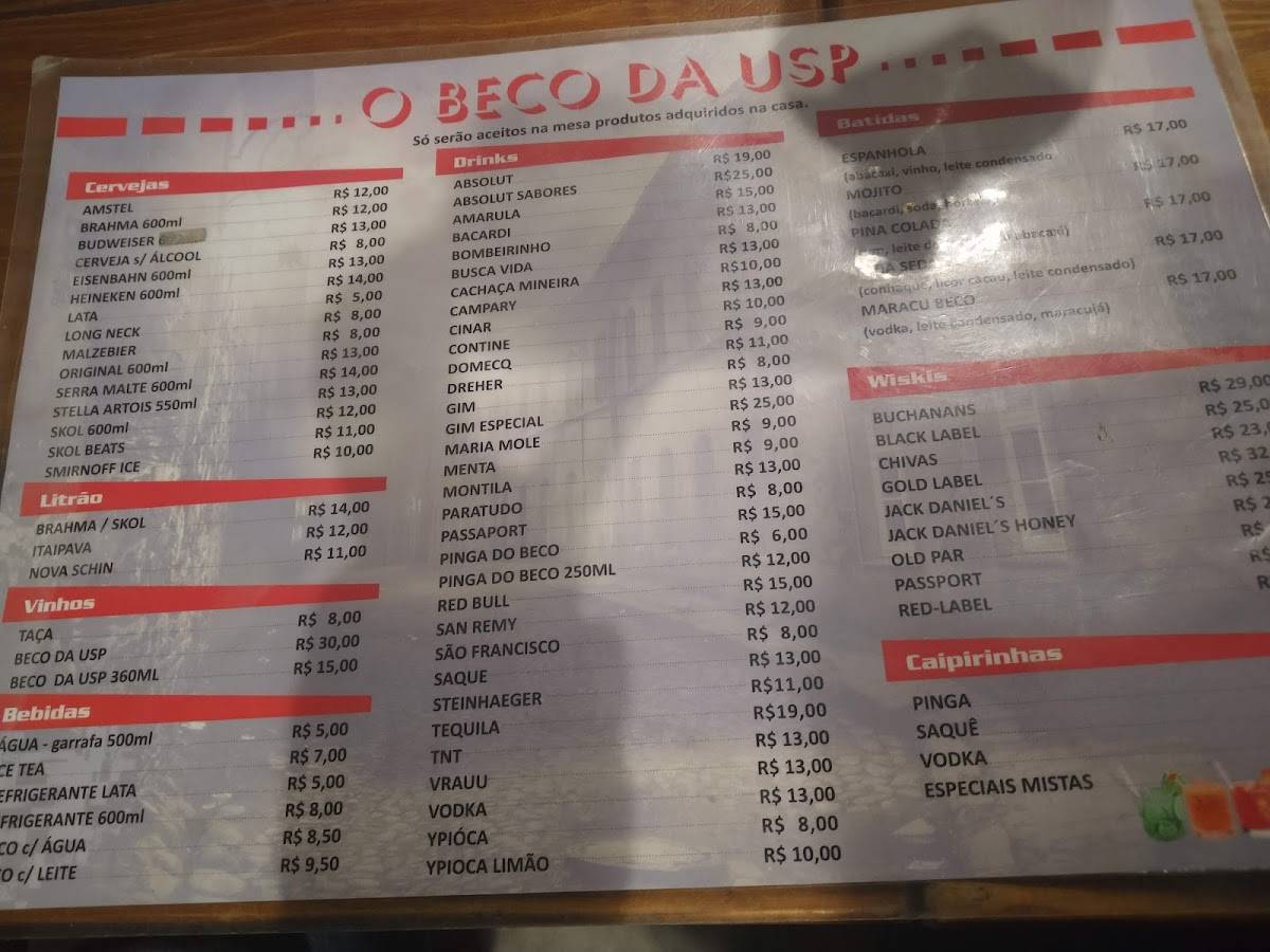 Menu em O Beco da USP pub & Bar, São Paulo, Av. Valdemar Ferreira