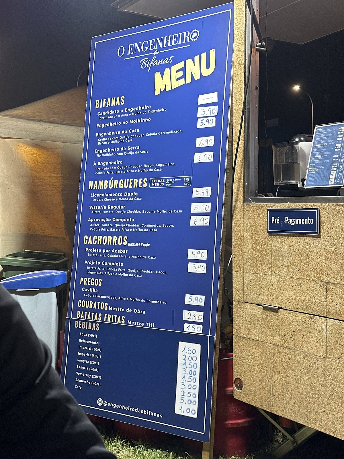 Menu at O Engenheiro das Bifanas restaurant, Lisbon