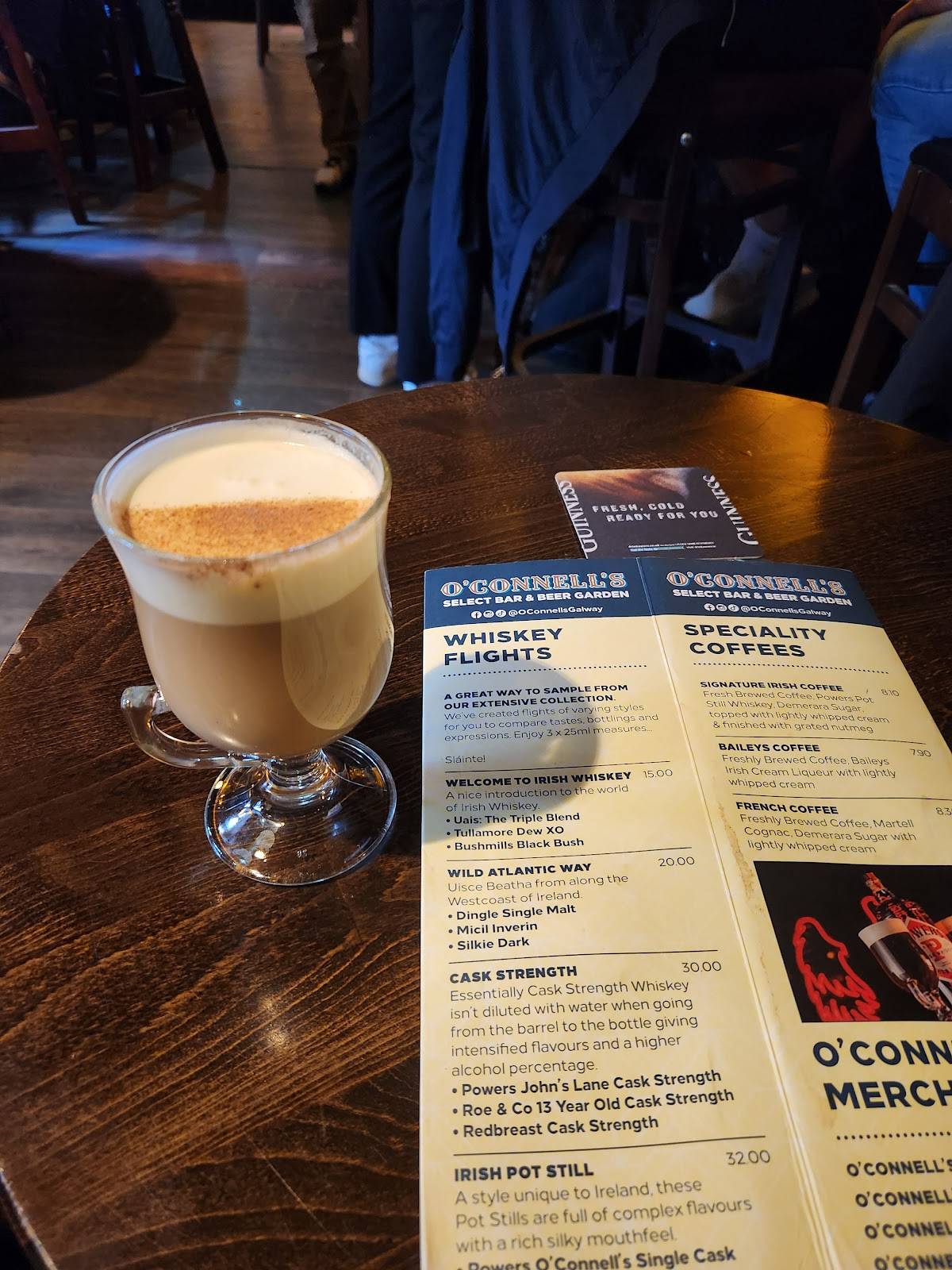 Menu at O'Connell's Bar, Galway