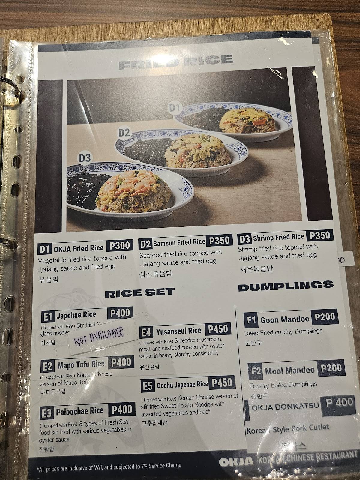 Menu at OKJA Korean Chinese Restaurant, Taguig