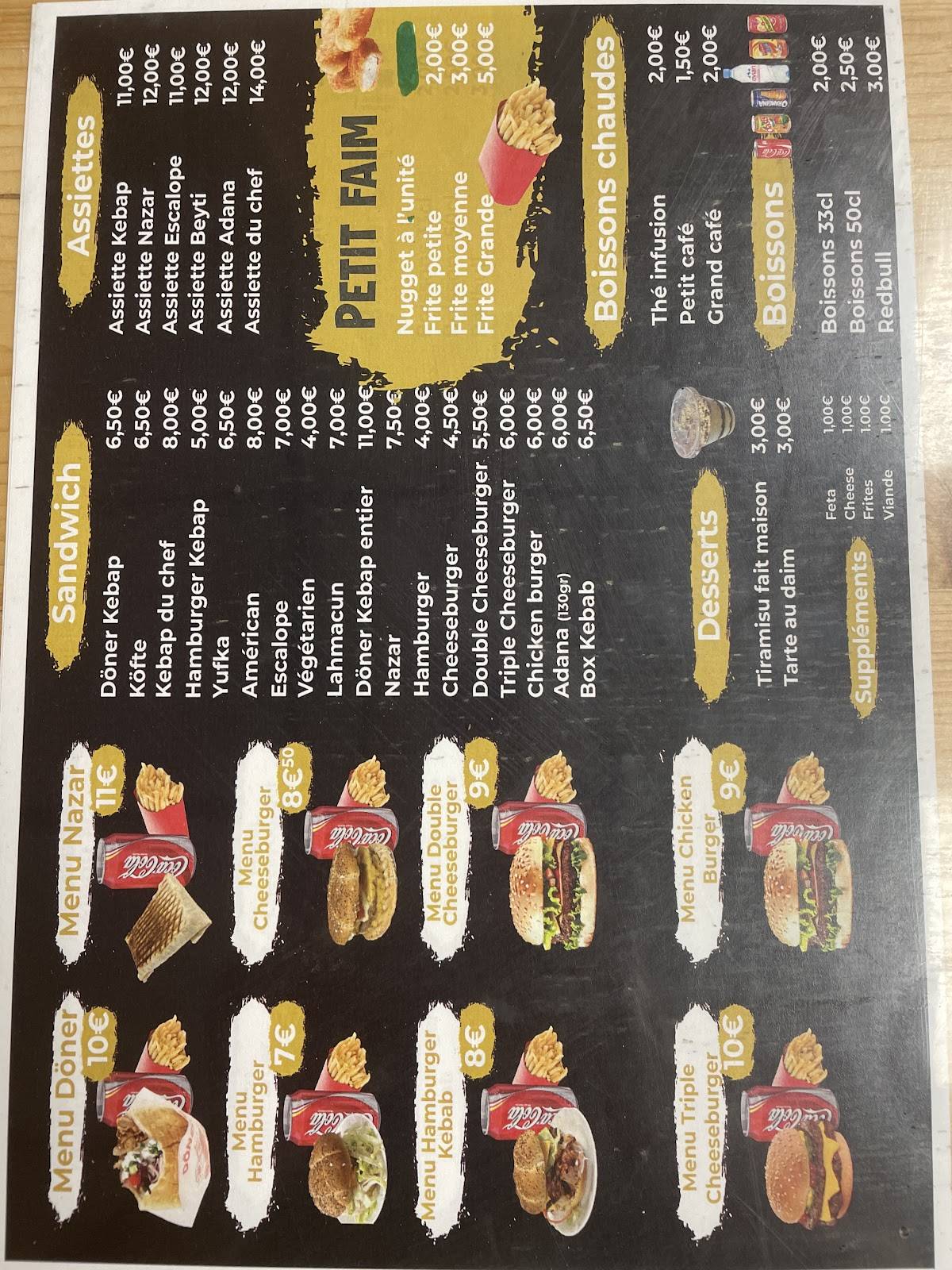 Menu au ONE KEBAB restaurant, Benfeld