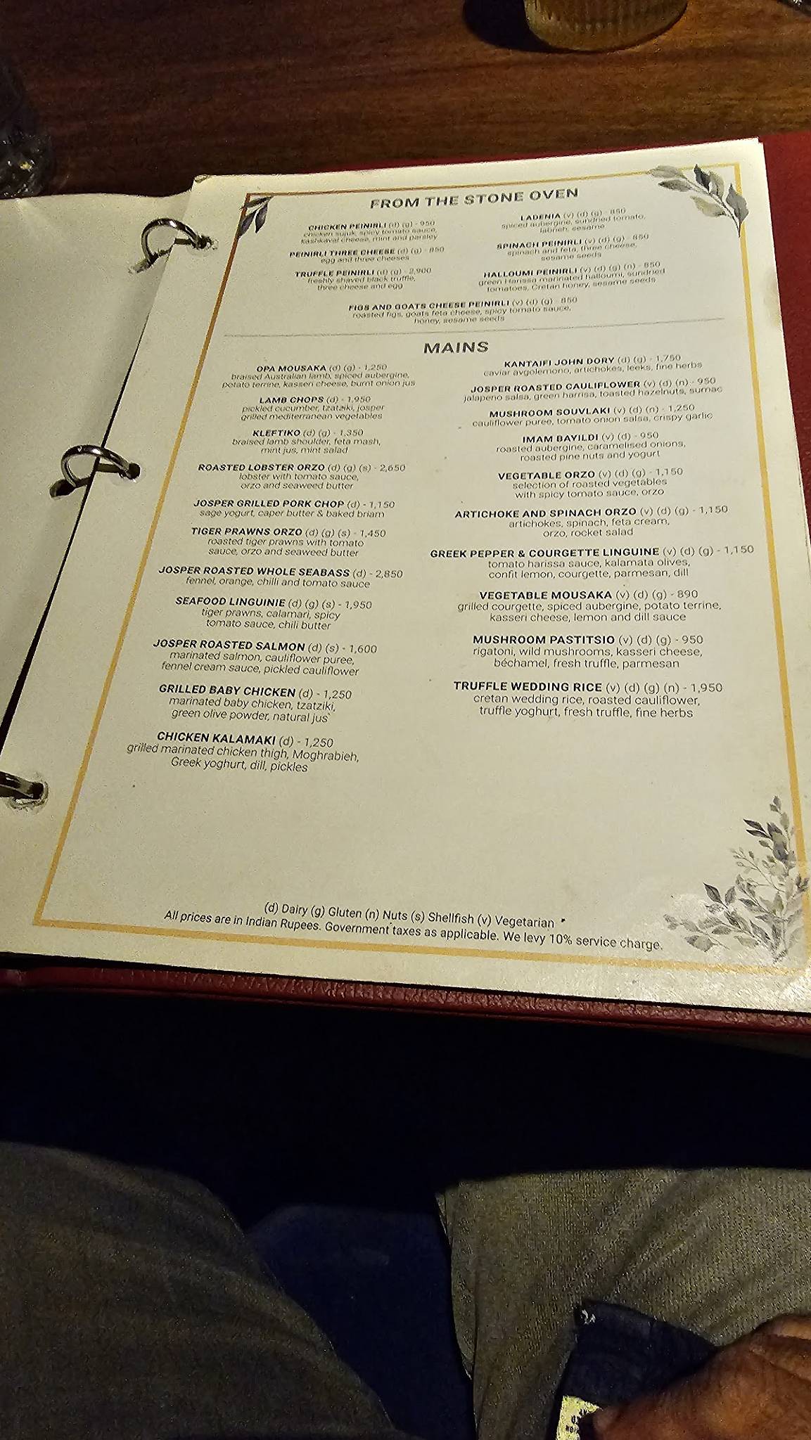 Menu at OPA Kipos, Mumbai
