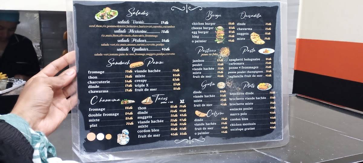Menu au O'Palmier restaurant, Safi