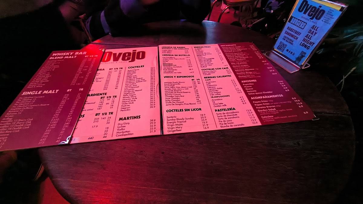 Carta del pub y bar OVEJO, Bogotá