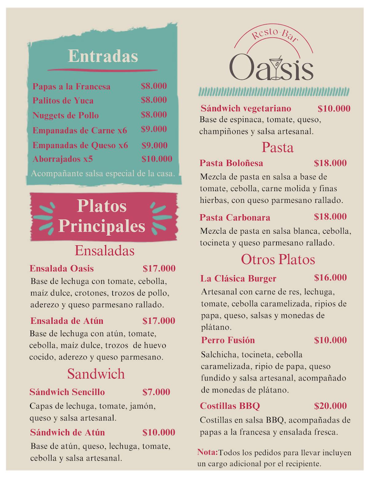 Menu at Oasis Restaurante Bar, Salento