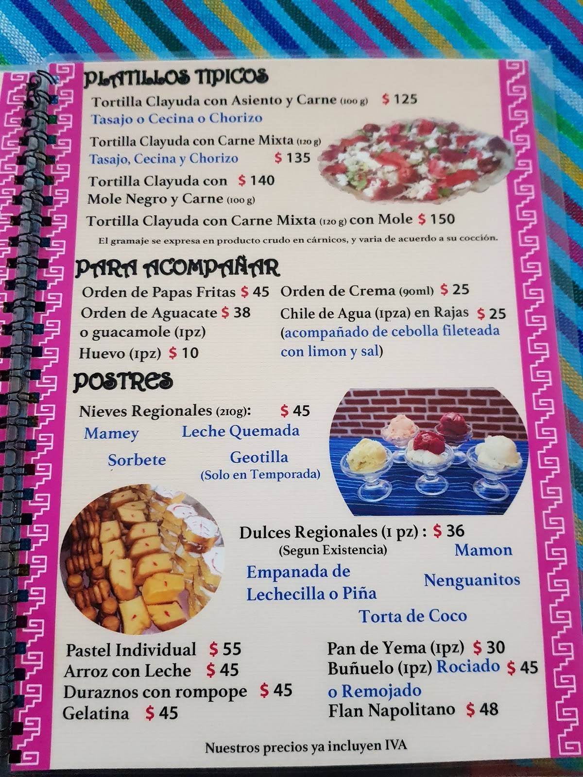 Menu at Oaxaca en Mexico restaurant, Ciudad López Mateos, Luis Moya 59