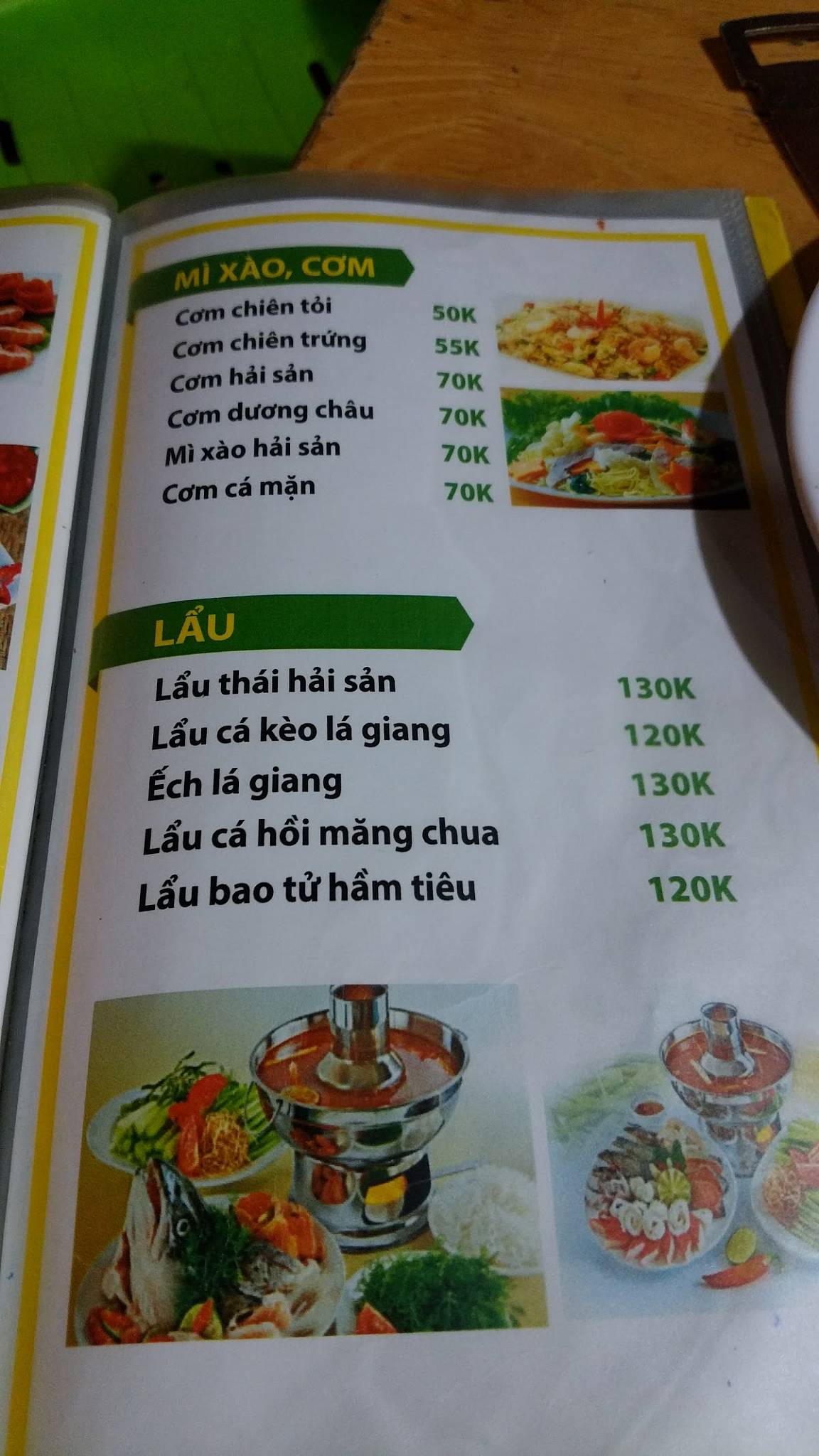 Menu at Ốc Châu restaurant, Ho Chi Minh City, 159 Ngô Thị Thu Minh
