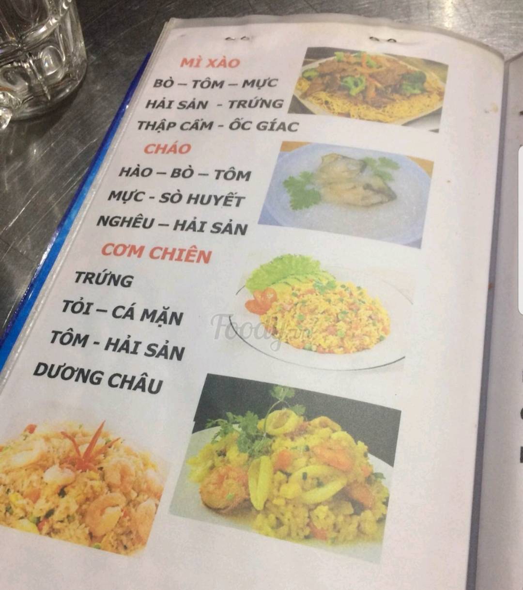 Menu at Ốc Châu restaurant, Ho Chi Minh City, 159 Ngô Thị Thu Minh