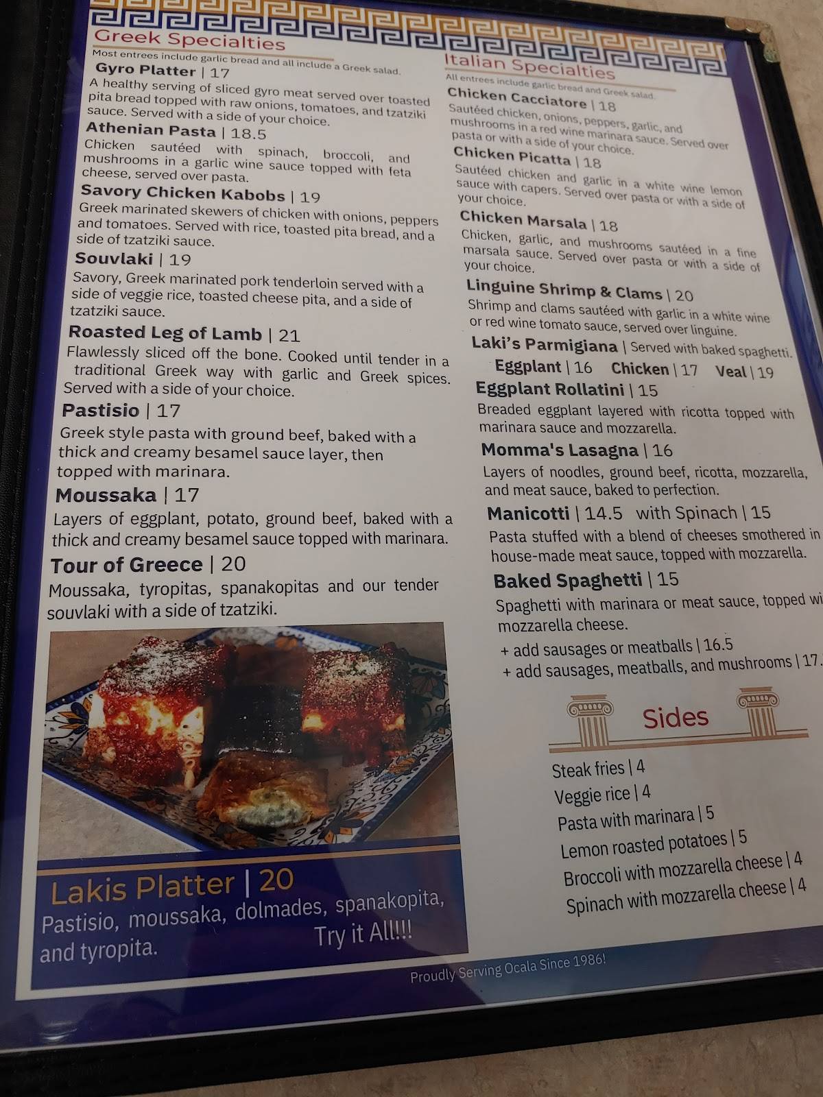 Menu at Lakis Restaurant, Ocala
