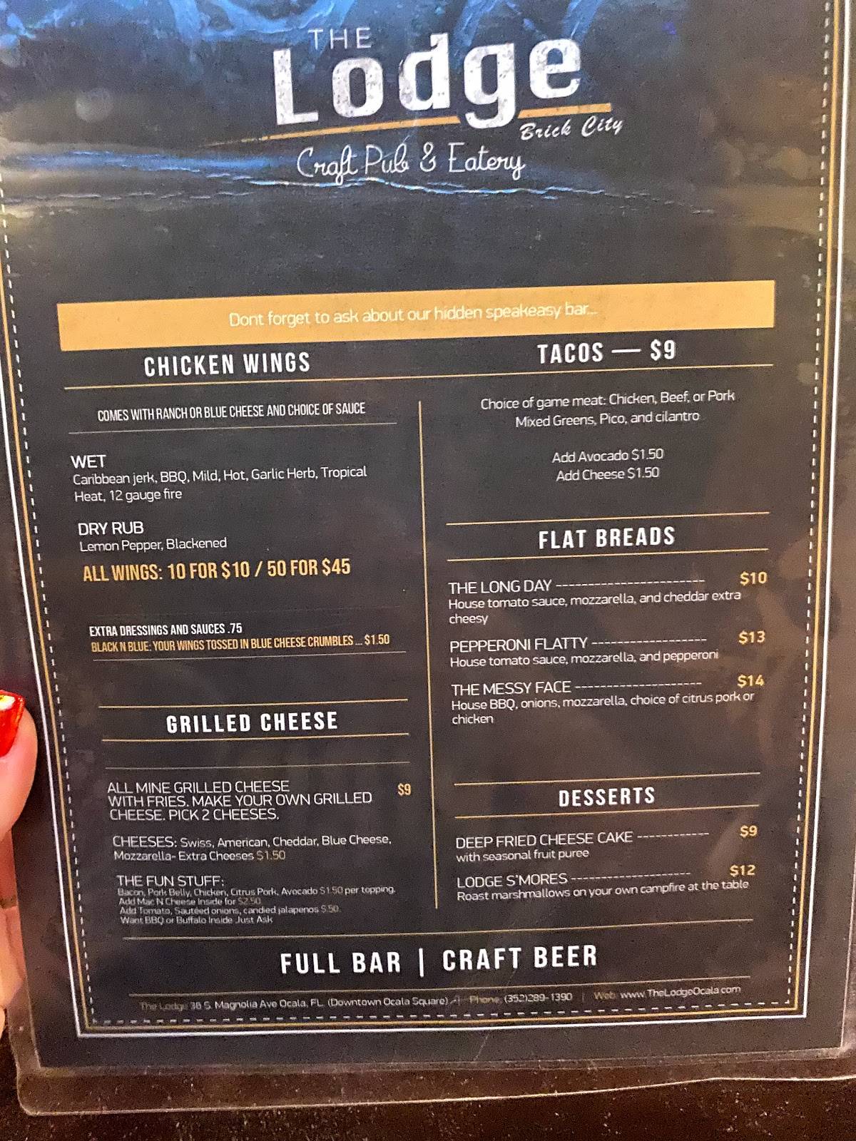 Menu at The Lodge Brick City Craft Pub & Eatery, Ocala