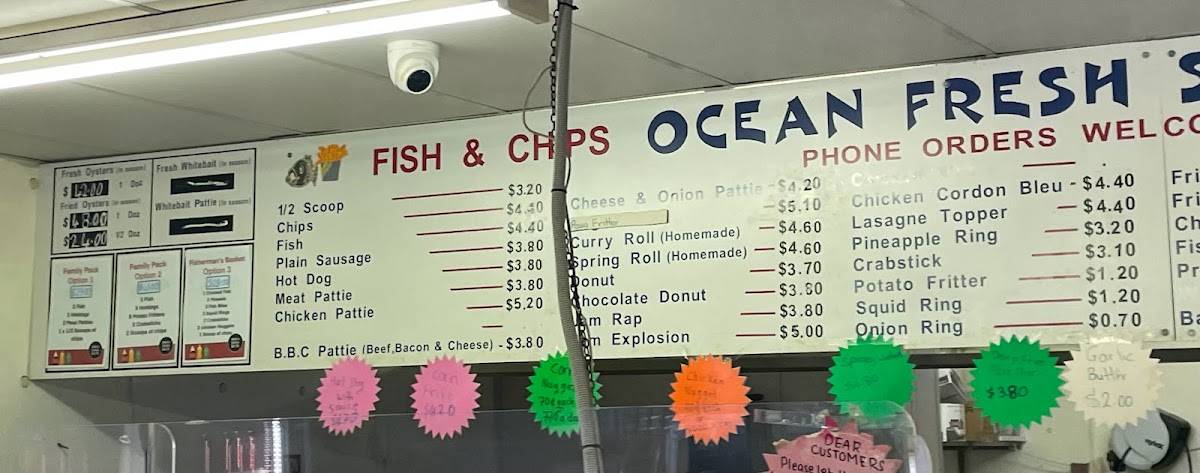 Menu at Ocean Fresh Seafoods restaurant, Christchurch