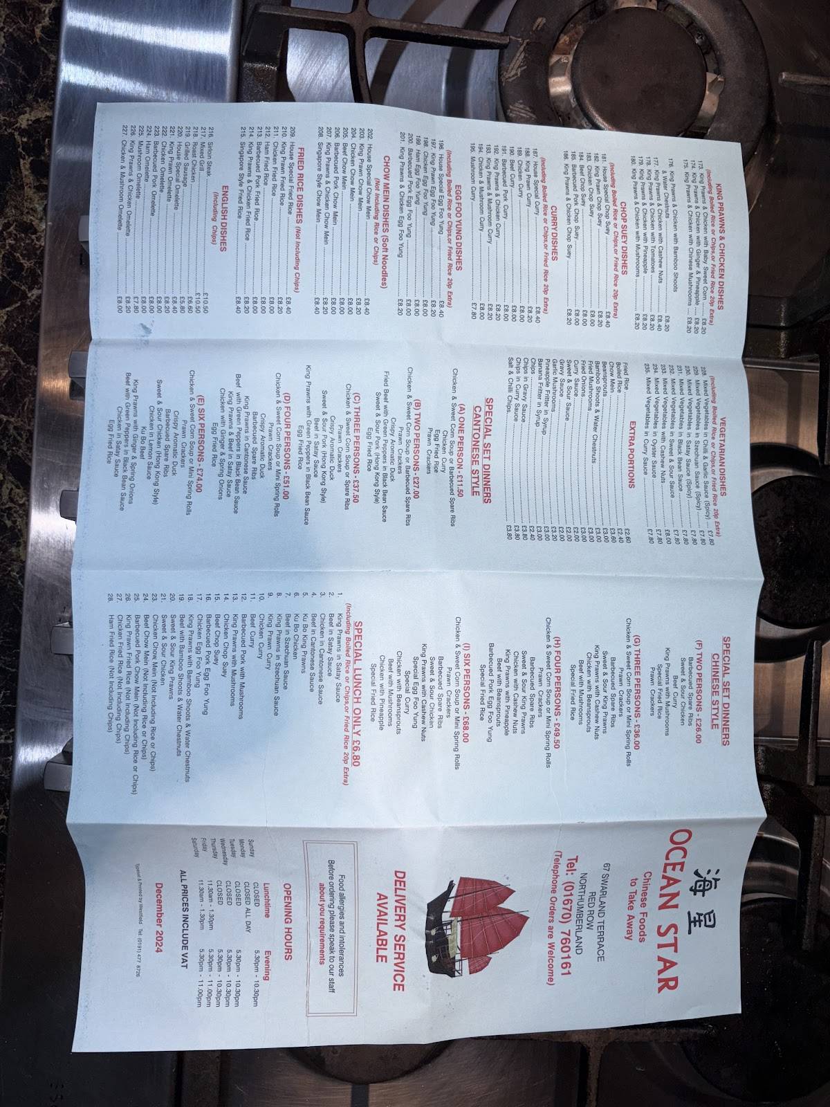 Menu at Ocean Star fast food, Broomhill