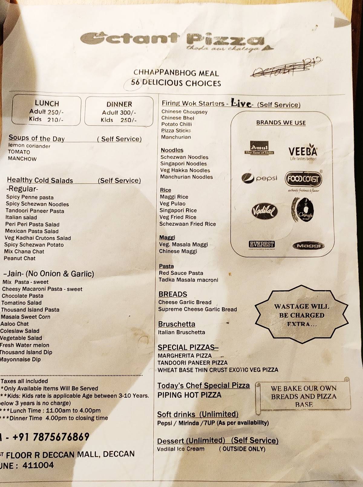 Menu at Octant Pizza, Deccan Mall, Pune, Pune