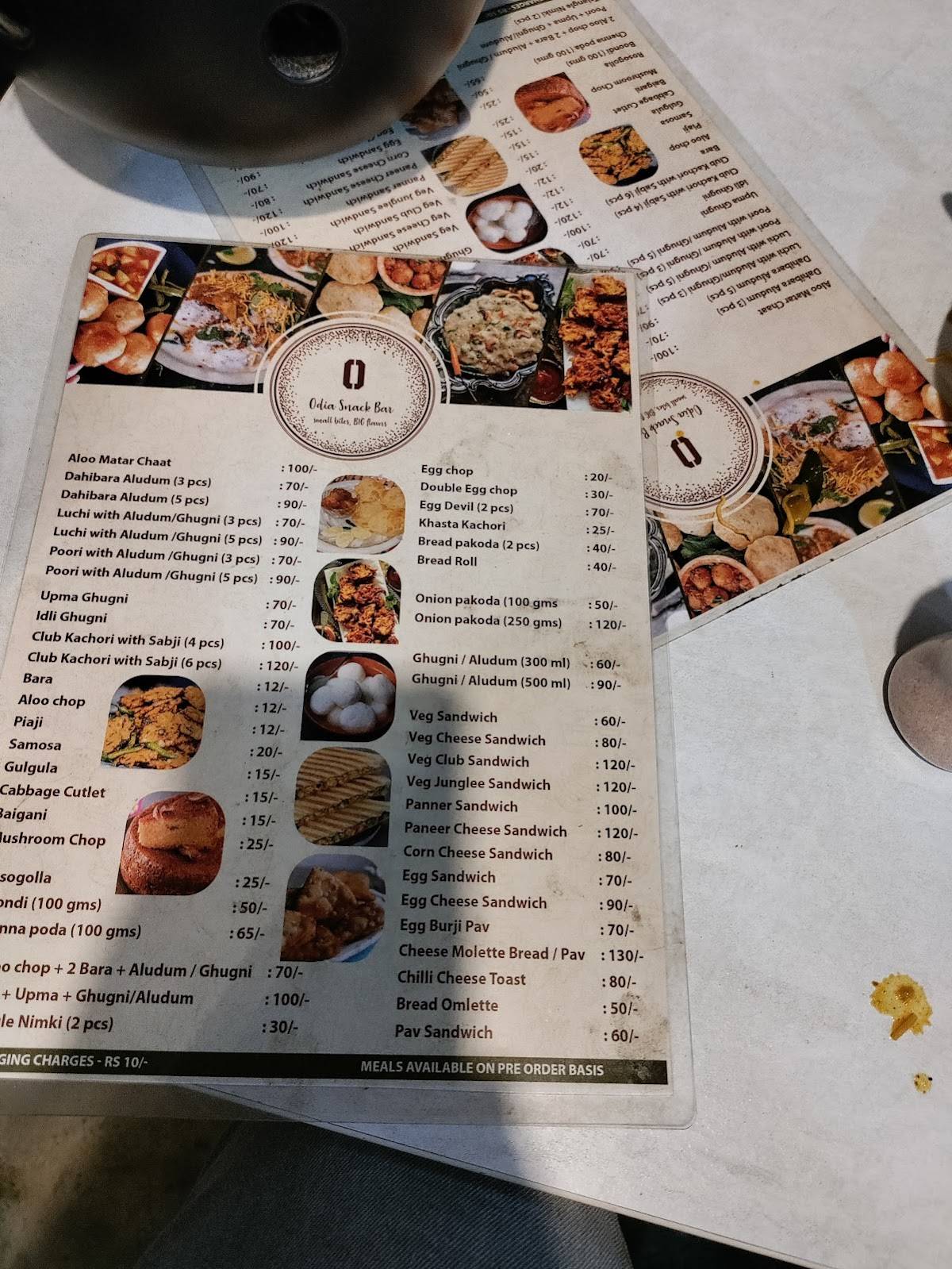 Menu at Odia Snack Bar, Bengaluru