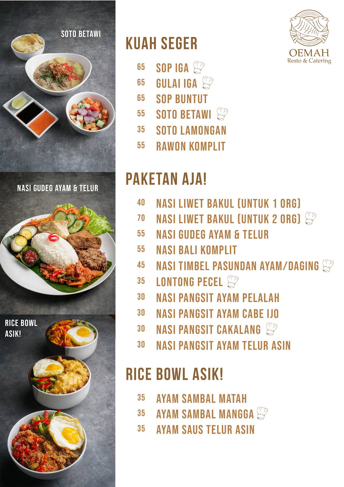Menu at Oemah Resto Cempaka Putih restaurant, Central Jakarta