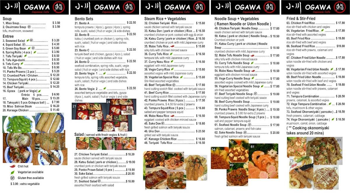 Menu at Ogawa Japanese Cafe, Diamond Creek