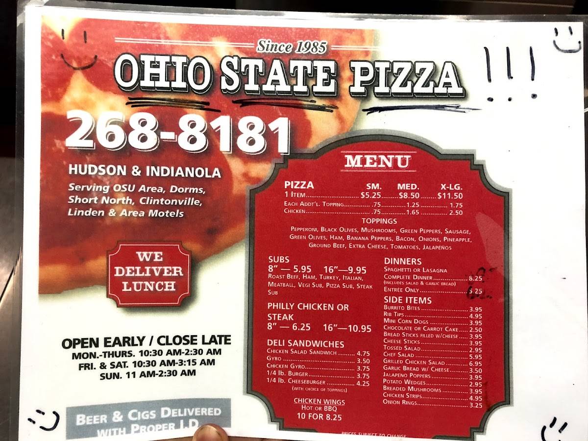 Menu at Ohio State Pizza & Deli pizzeria, Columbus