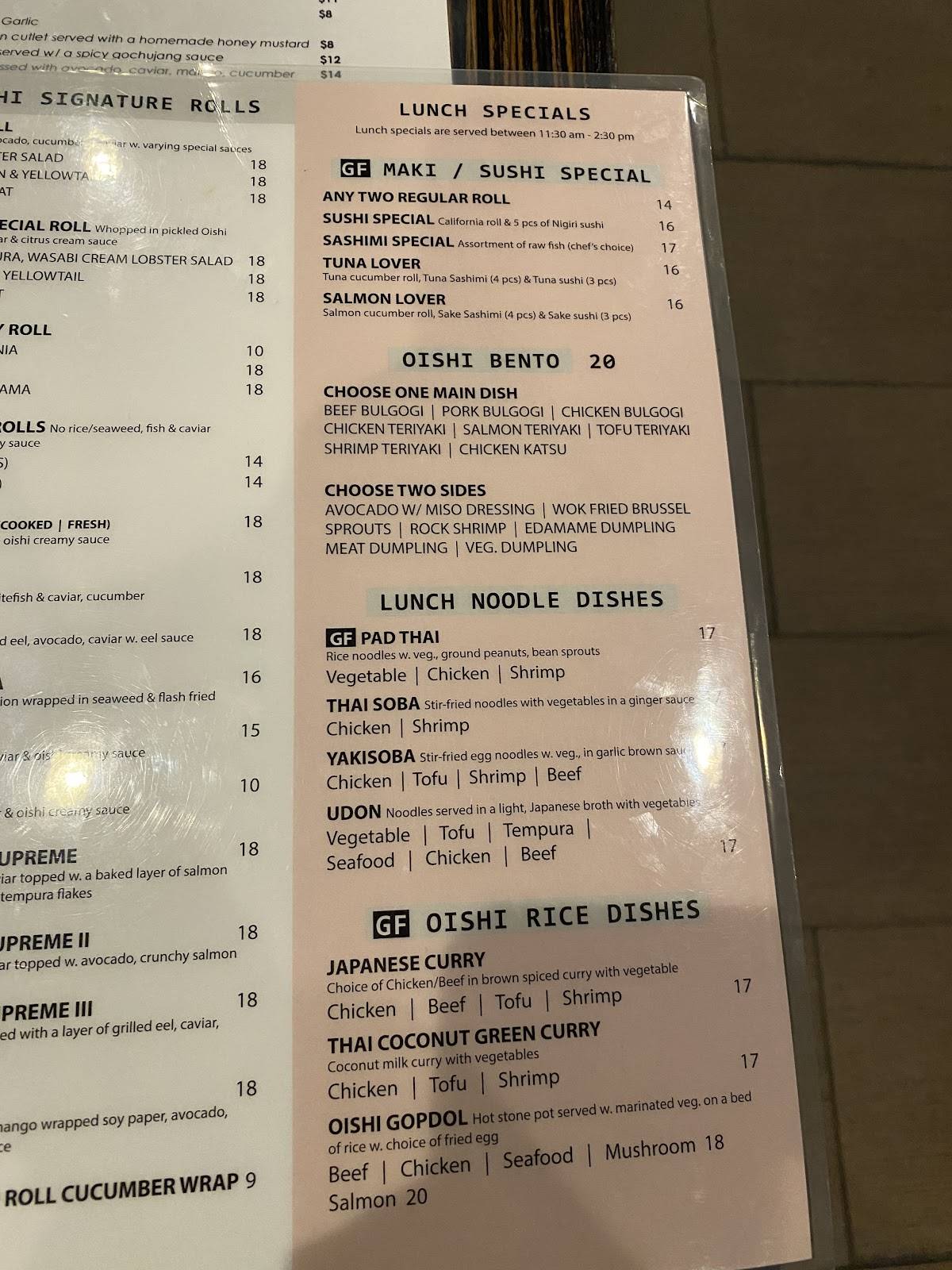 Menu at Oishi restaurant, Newtown, S Eagle Rd