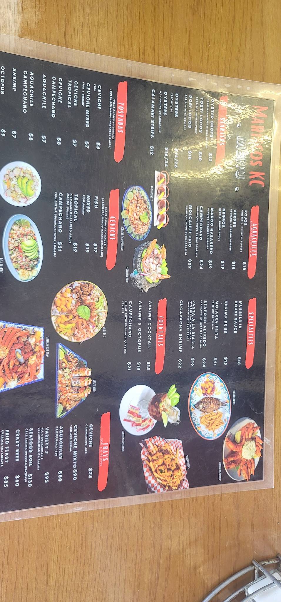 Menu at Mariscos KC restaurant, Olathe