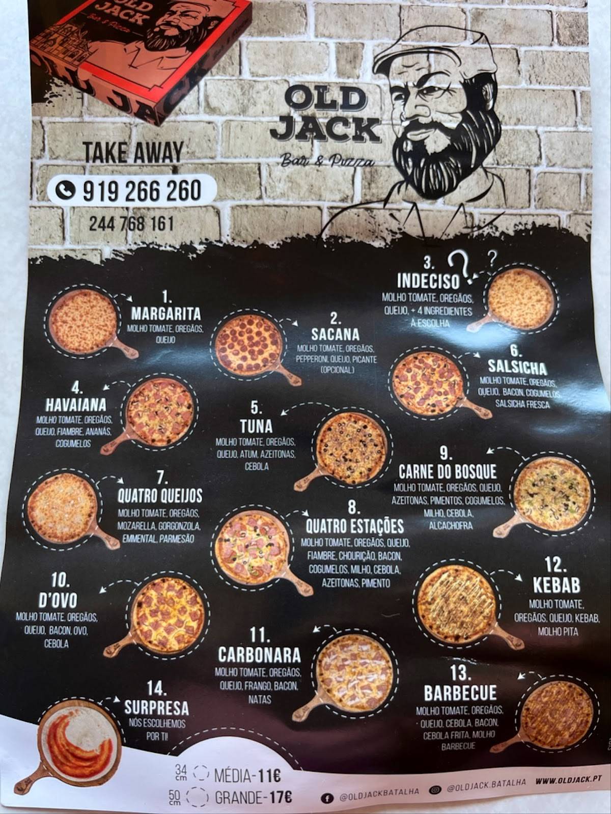 Menu em Old Jack restaurante, Batalha