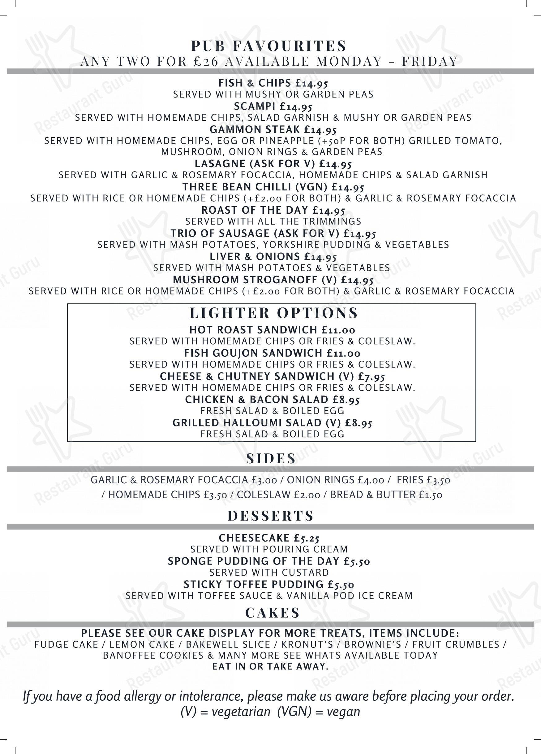 Menu at Old Moor Tavern pub & bar, Barnsley
