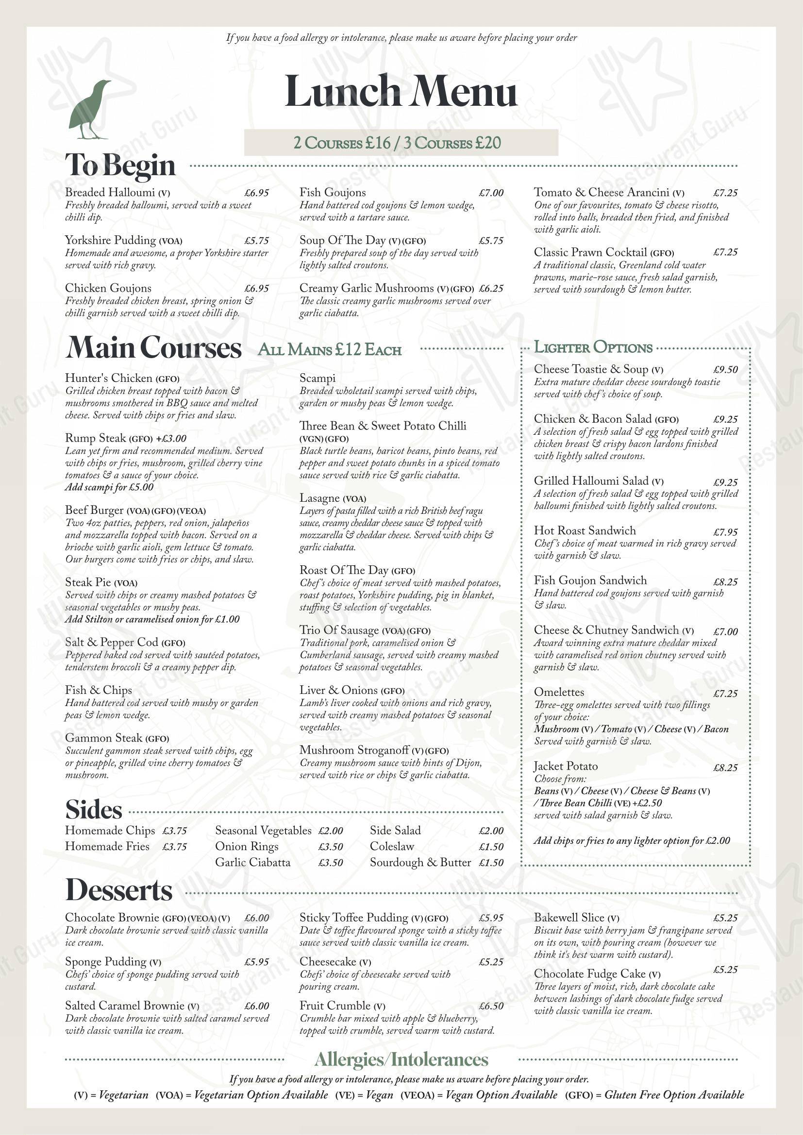 Menu at Old Moor Tavern pub & bar, Barnsley