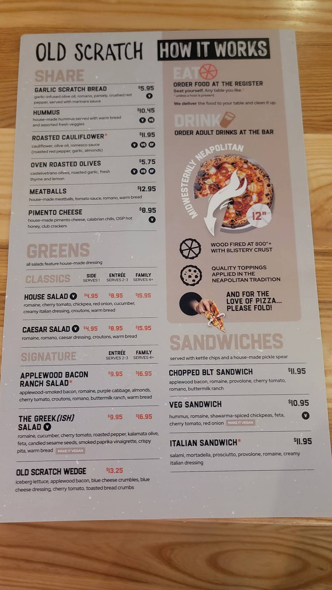 Menu at Old Scratch Pizza pub & bar, Dayton, 812 S Patterson Blvd