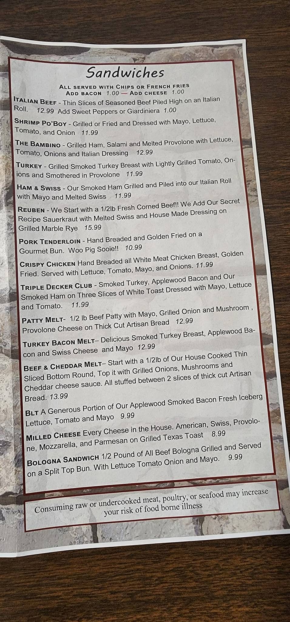Menu at Ole Mill Tavern pub & bar, Mountain Home, US-62