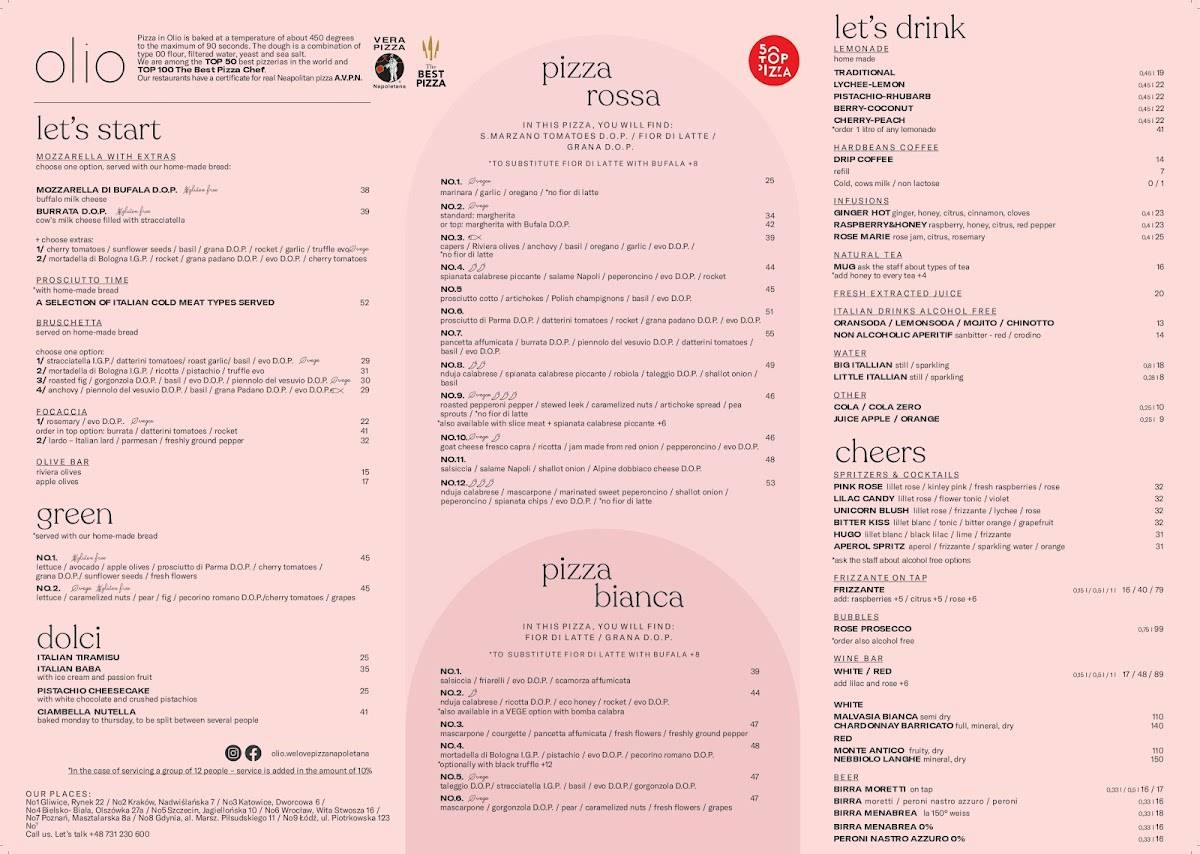 Carta del restaurante Olio Pizza Napoletana, Gliwice