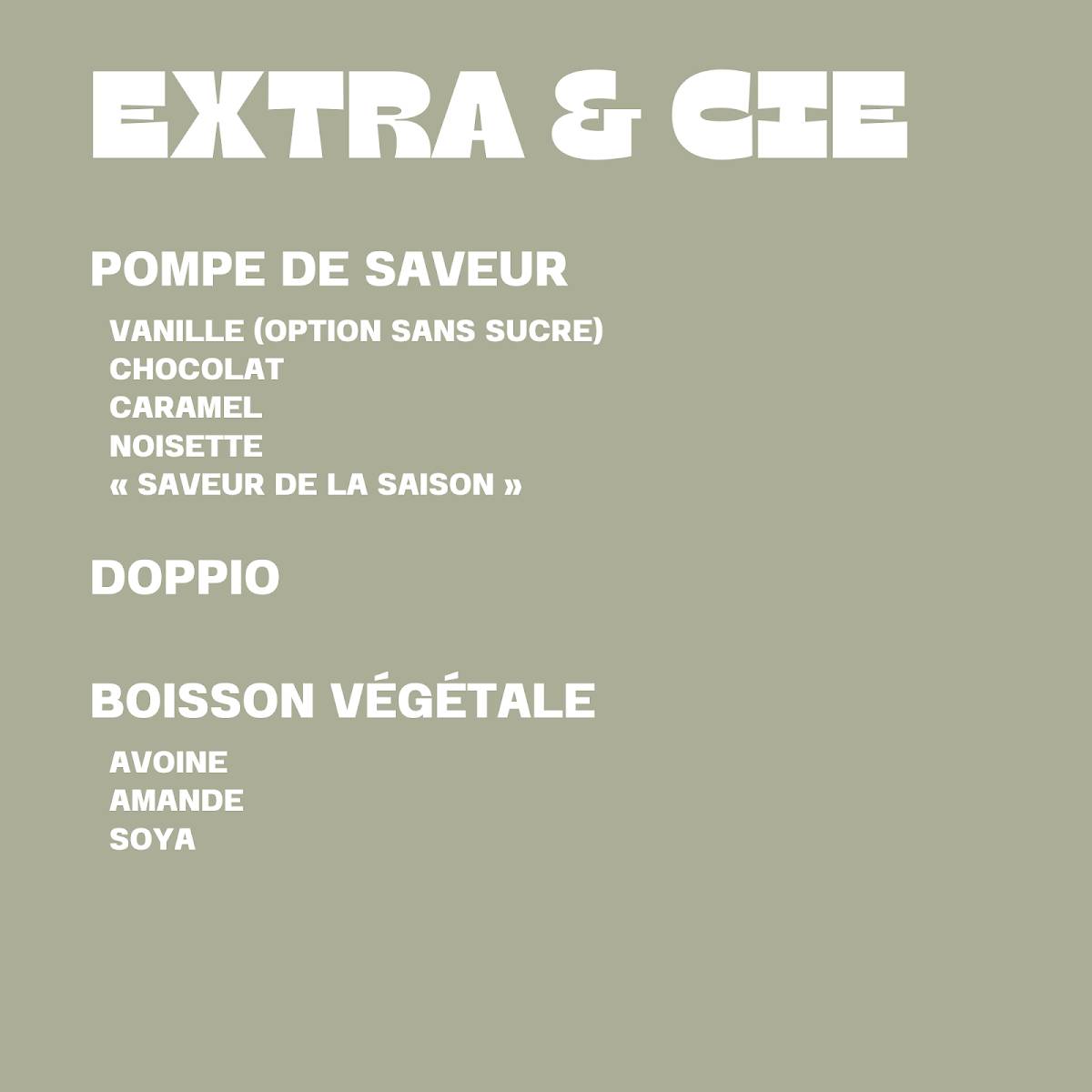 Menu at Olive Café, Drummondville